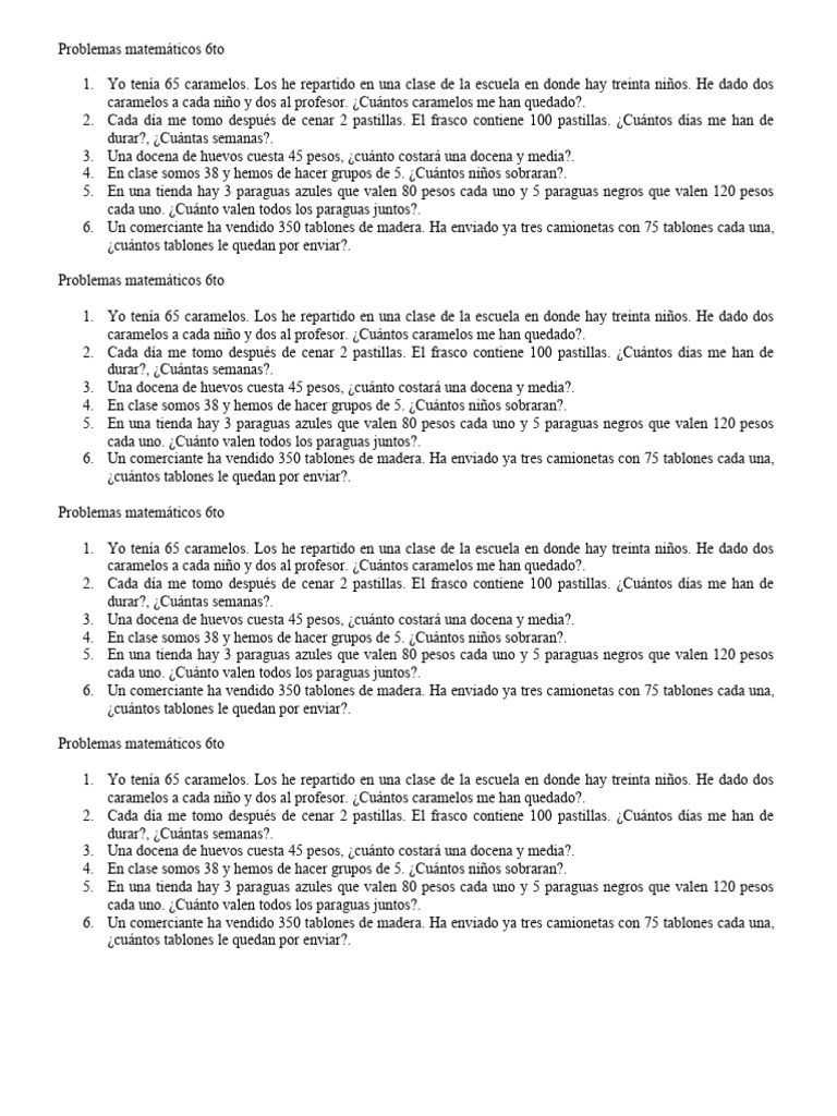 Problemas matematicos 6to | PDF
