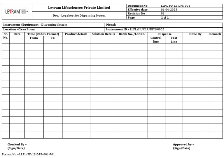 Dispensing System Log Sheet Template | PDF