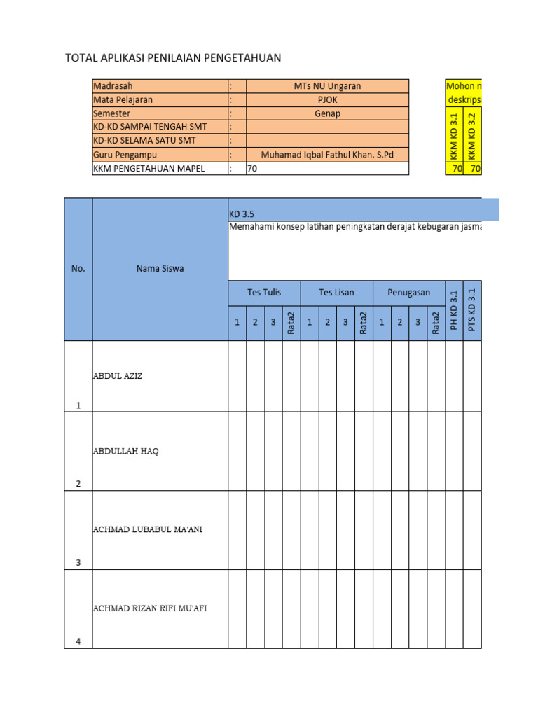 7b Template Penilaian Pengetahuan | PDF