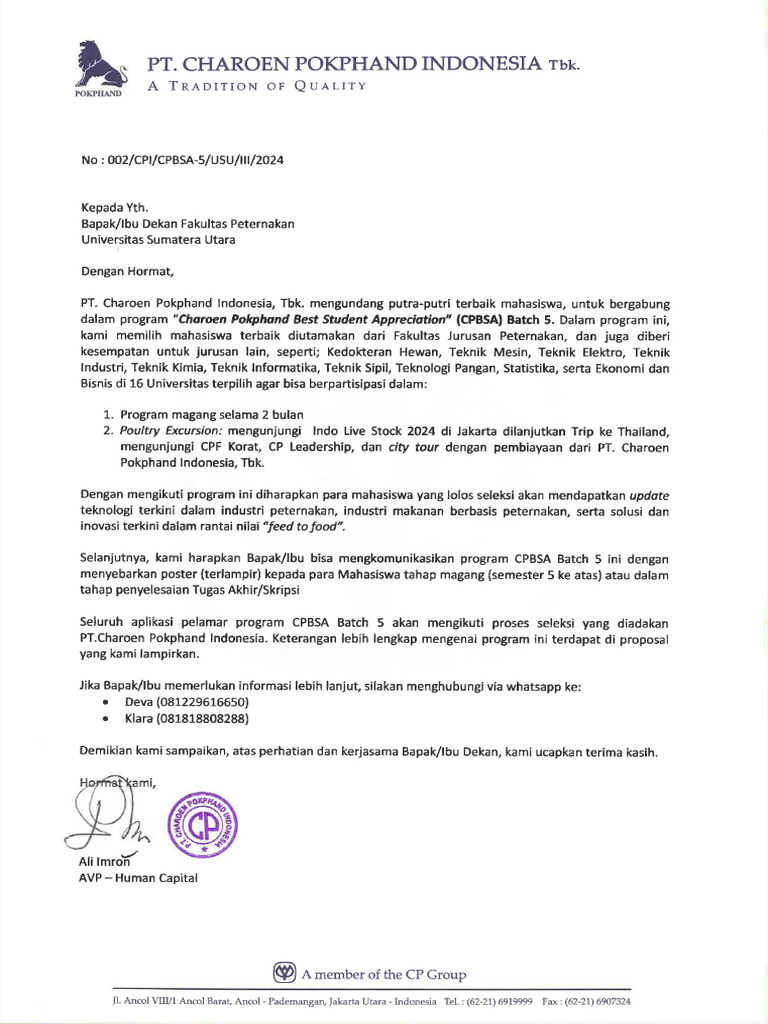 Surat Undangan CPBSA - Universitas Sumatera Utara | PDF