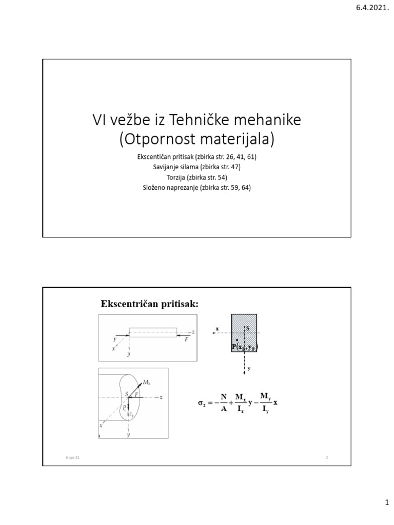 VI Vezbe Iz Tehnicke Mehanike - Otp - Materijala | PDF