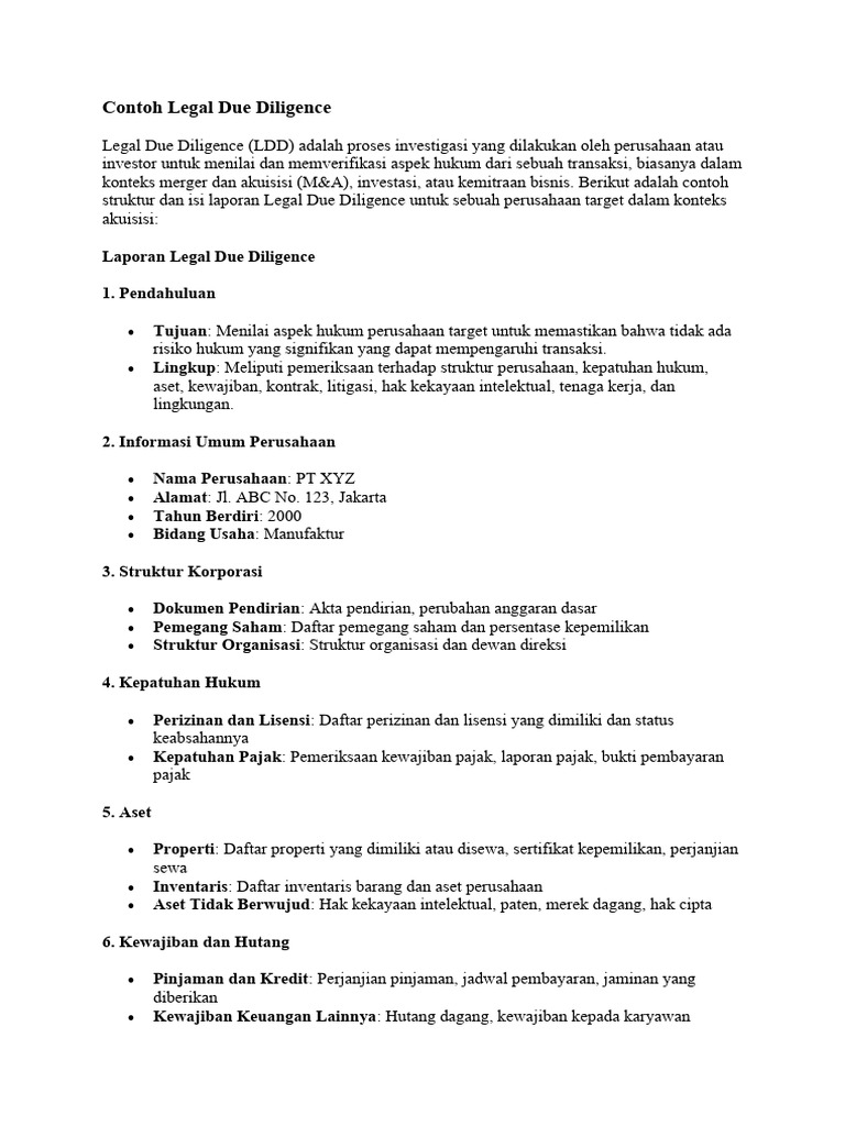 Contoh Legal Due Diligence | PDF