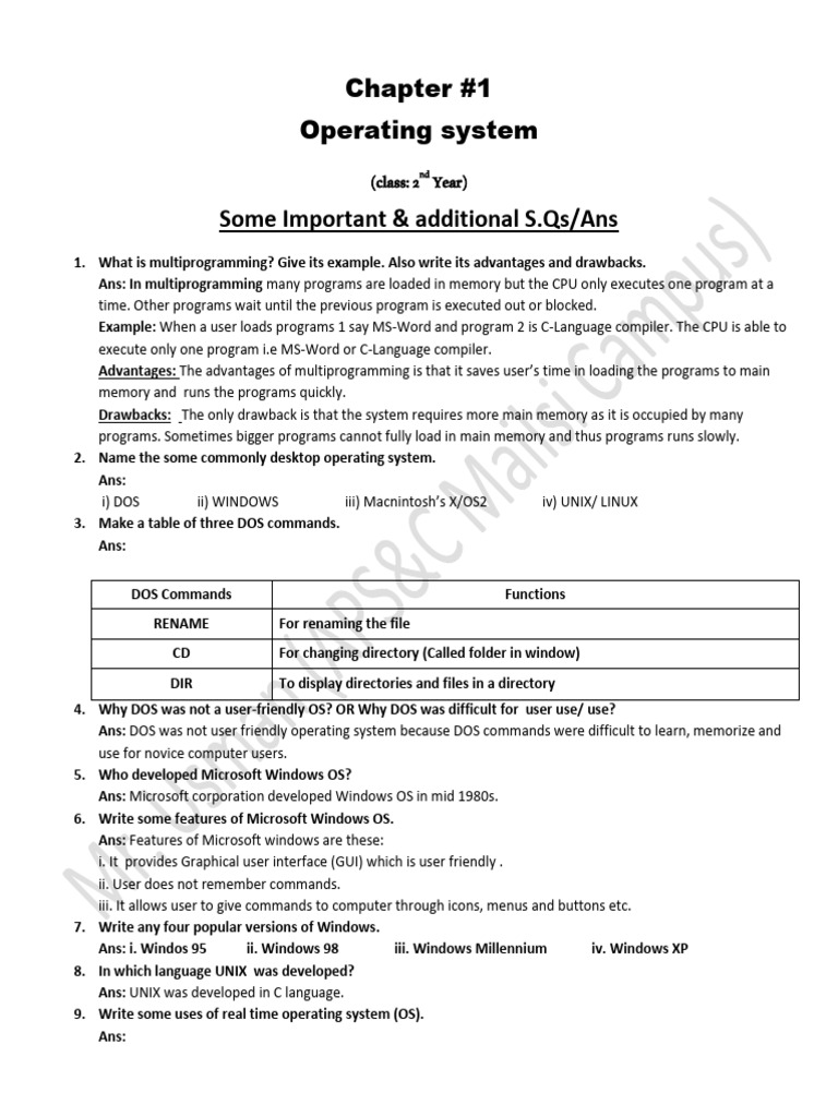 Ch#1 Additional S.qs | PDF | Operating System | Dos