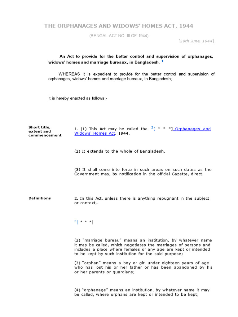 Orphanages and Widows' H... L Act No. III of 1944) | PDF | Magistrate ...