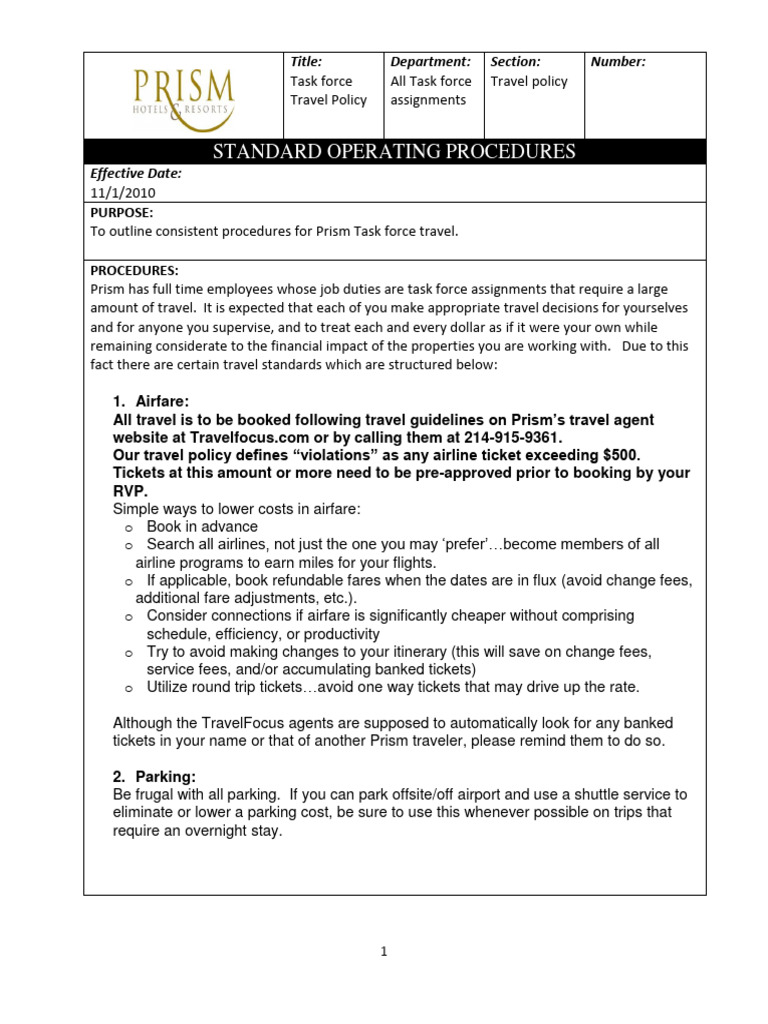 Task Force Travel SOP | PDF | Expense | Airlines