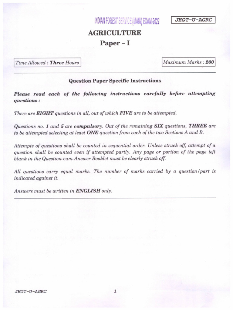 AGRICULTURE-PAPER-I | PDF