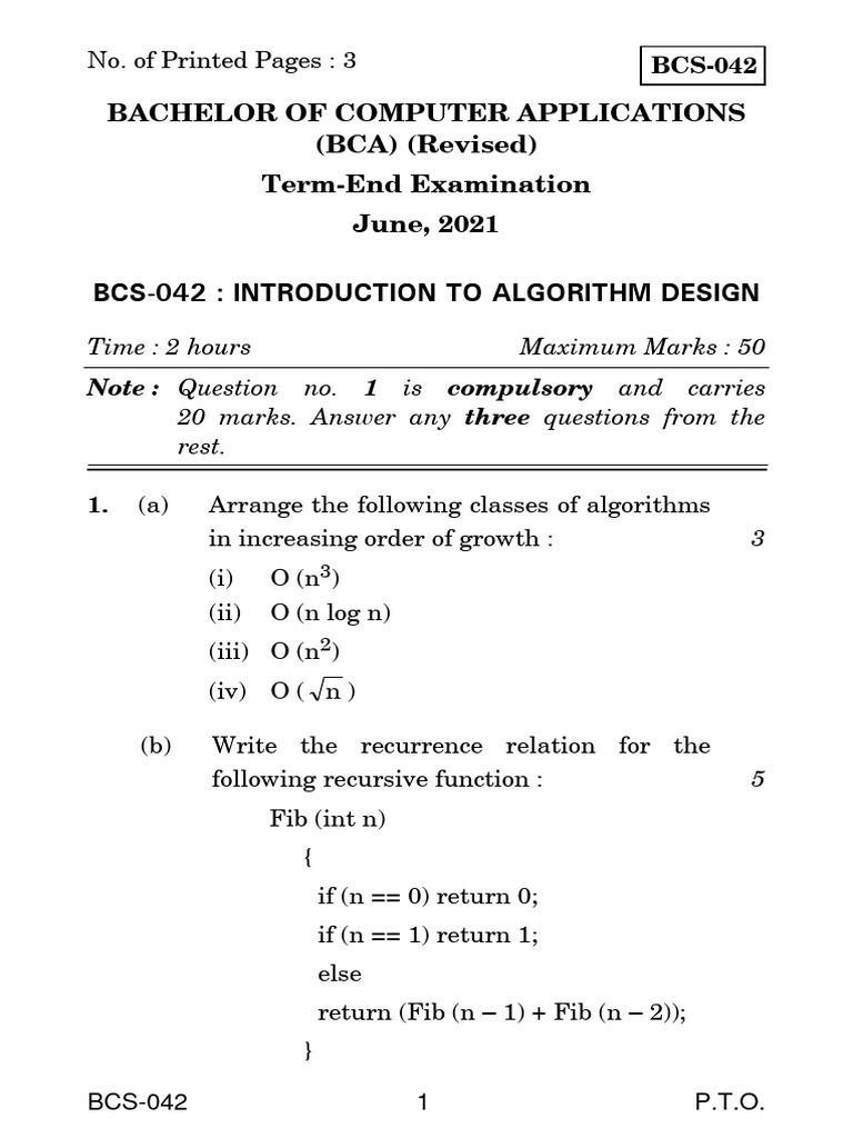 BCS-42 june 2021 | Download Free PDF | Algorithms | Mathematical Relations