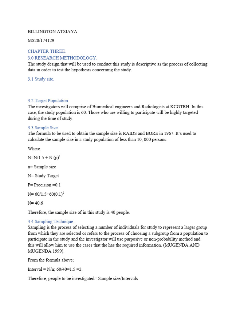 Chapter Three | PDF | Sampling (Statistics) | Sample Size Determination