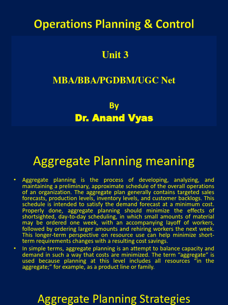 Unit 3 Operations Planning & Control | PDF | Enterprise Resource ...