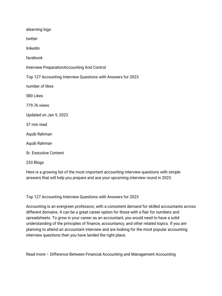 Top 127 Accounting Interview Questions | PDF