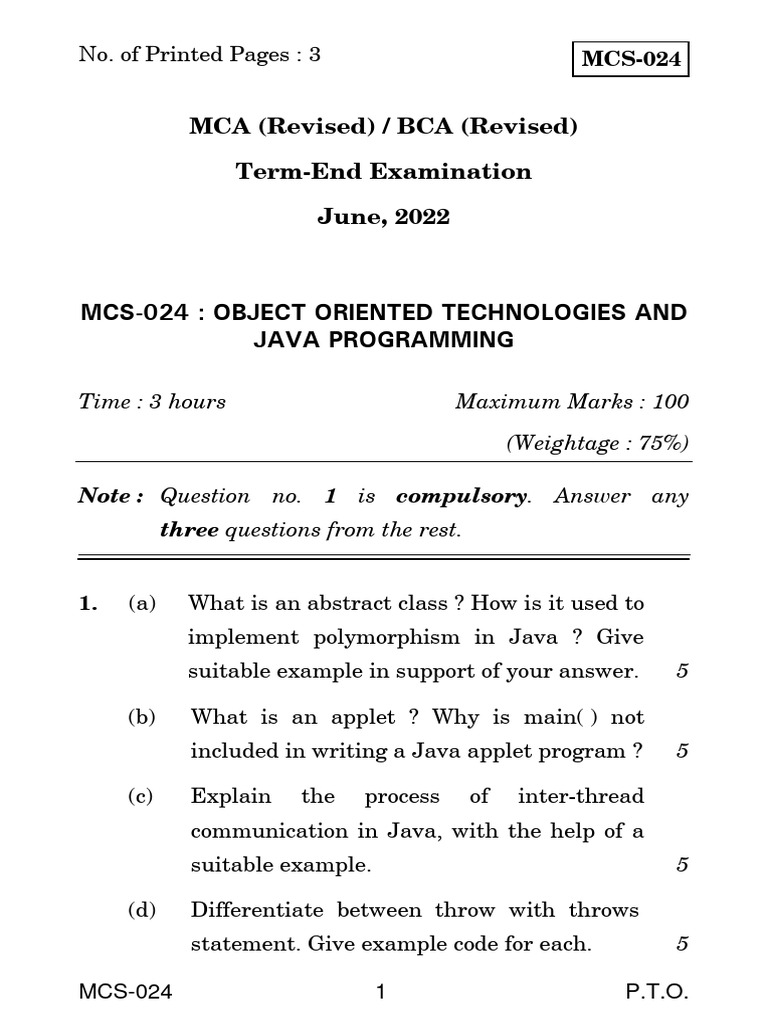 MCS-24 June 2022 | PDF | Java (Programming Language) | Software Engineering