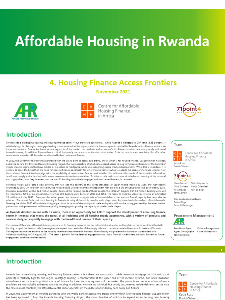 Affordable Housing in Rwanda Housing Finance Access Frontier Min | PDF ...