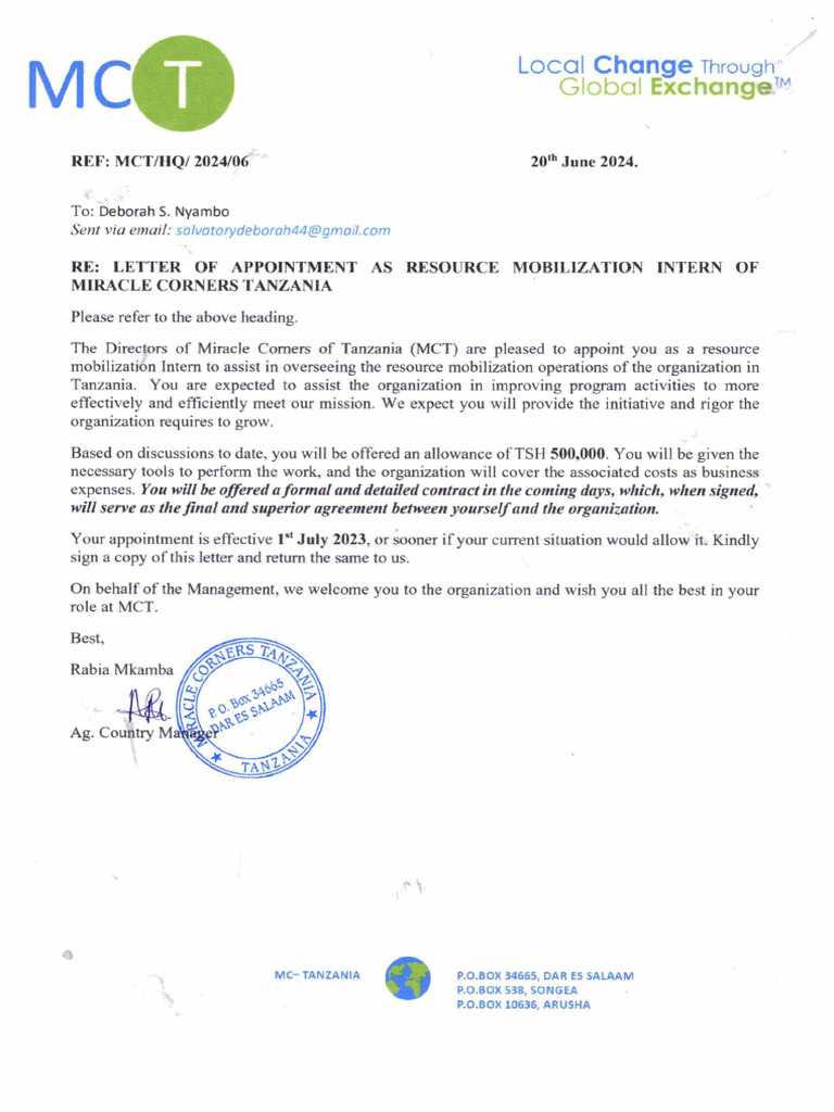 Appointment Letter Deborah | PDF