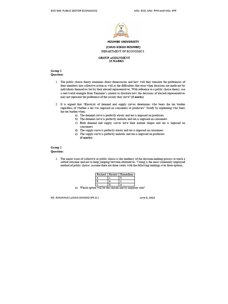 Group Assignment Questions 2024 | PDF | Demand | Taxes