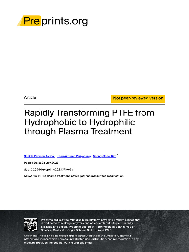 Rapidly Transforming PTFE From Hydrophobic To Hydrophilic Through ...