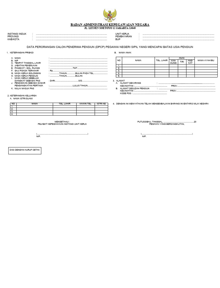 Data Pensiun PNS dan Keluarga | PDF