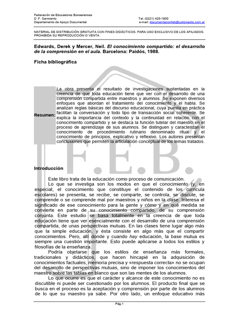 Edwards y Mercer El Conocimiento Compartido | Descargar gratis PDF ...