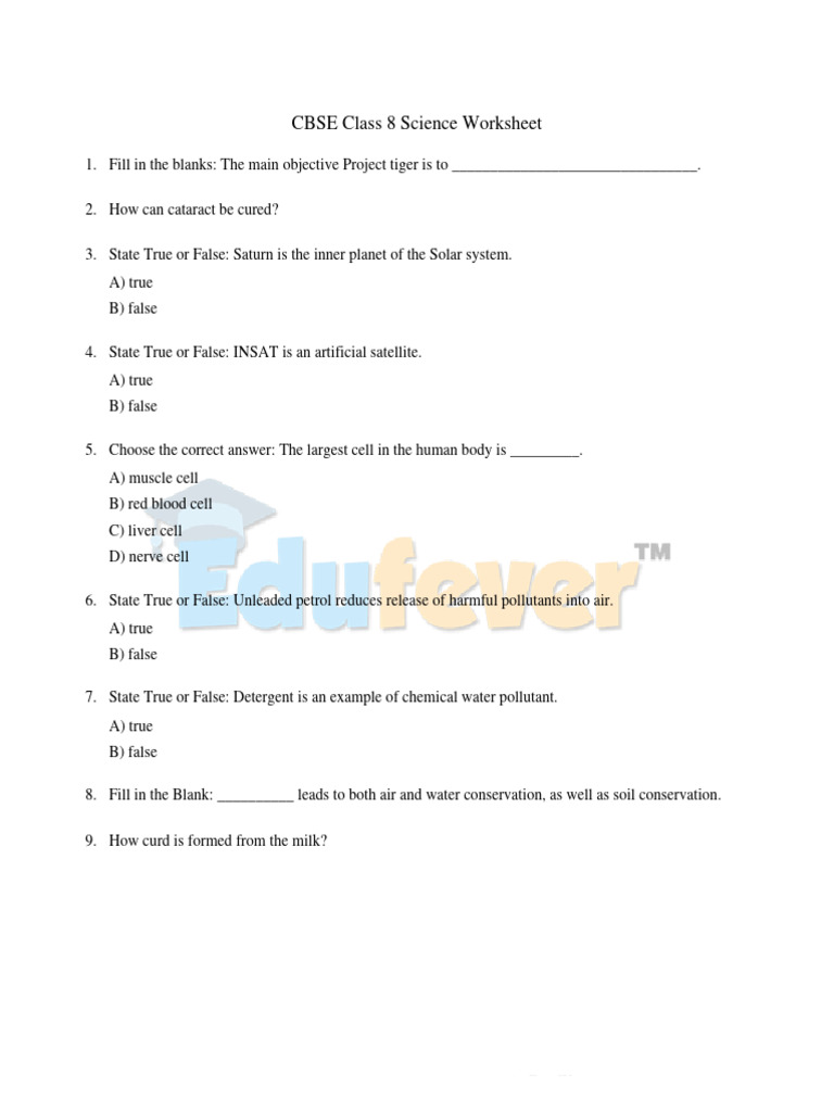 CBSE Class 8 Science Worksheet Answers | PDF | Force