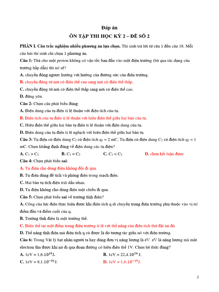 Dap An - de On Tap So 2 | PDF
