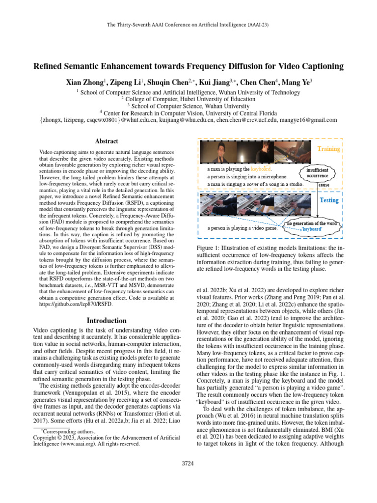 23AAAI Refined Semantic Enhancement Towards Frequency Diffusion For Video Captioning | PDF ...