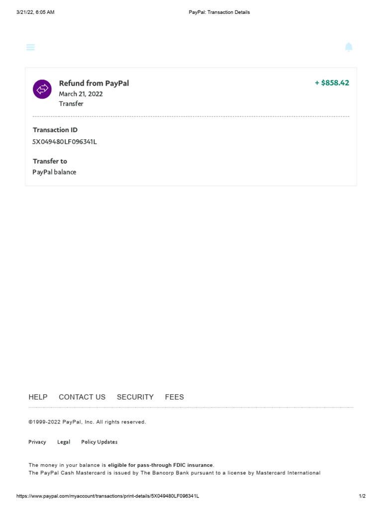 PayPal Refund Transaction Details | PDF | Business | Finance & Money ...