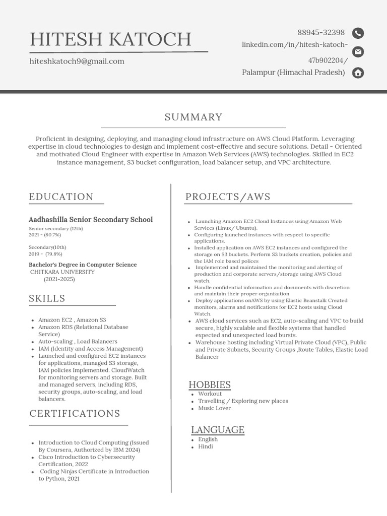 Hitesh Cloud Resume 2 | PDF | Cloud Computing | Amazon Web Services