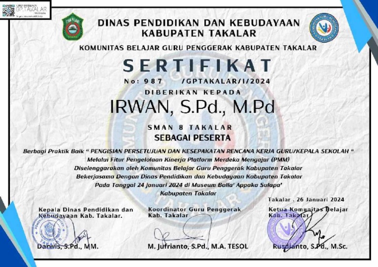 Sertifikat Berbagi Praktik Baik | PDF