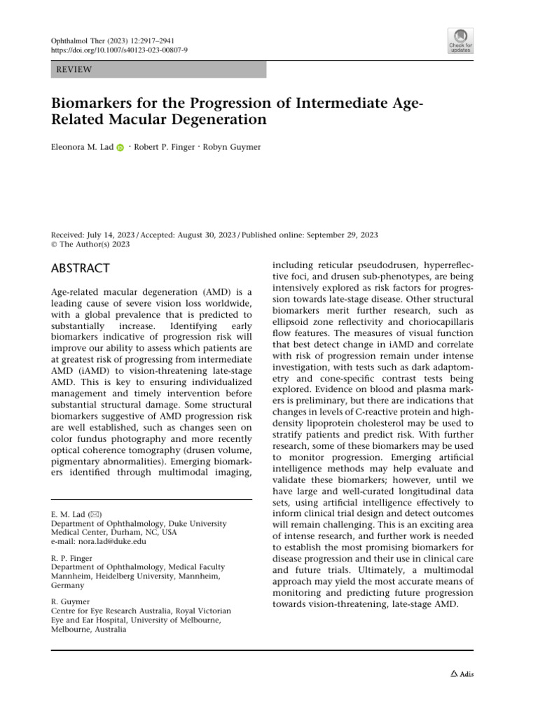 Biomarkers For The Progression of Intermediate AgeRelated Macular Degeneration 2023 | PDF ...