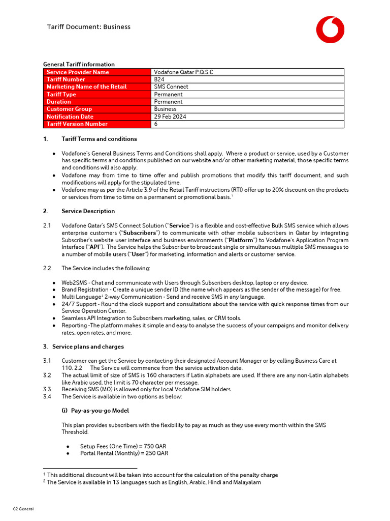 Tariff Notification For SMS Connect v1 | PDF | Service Industries ...