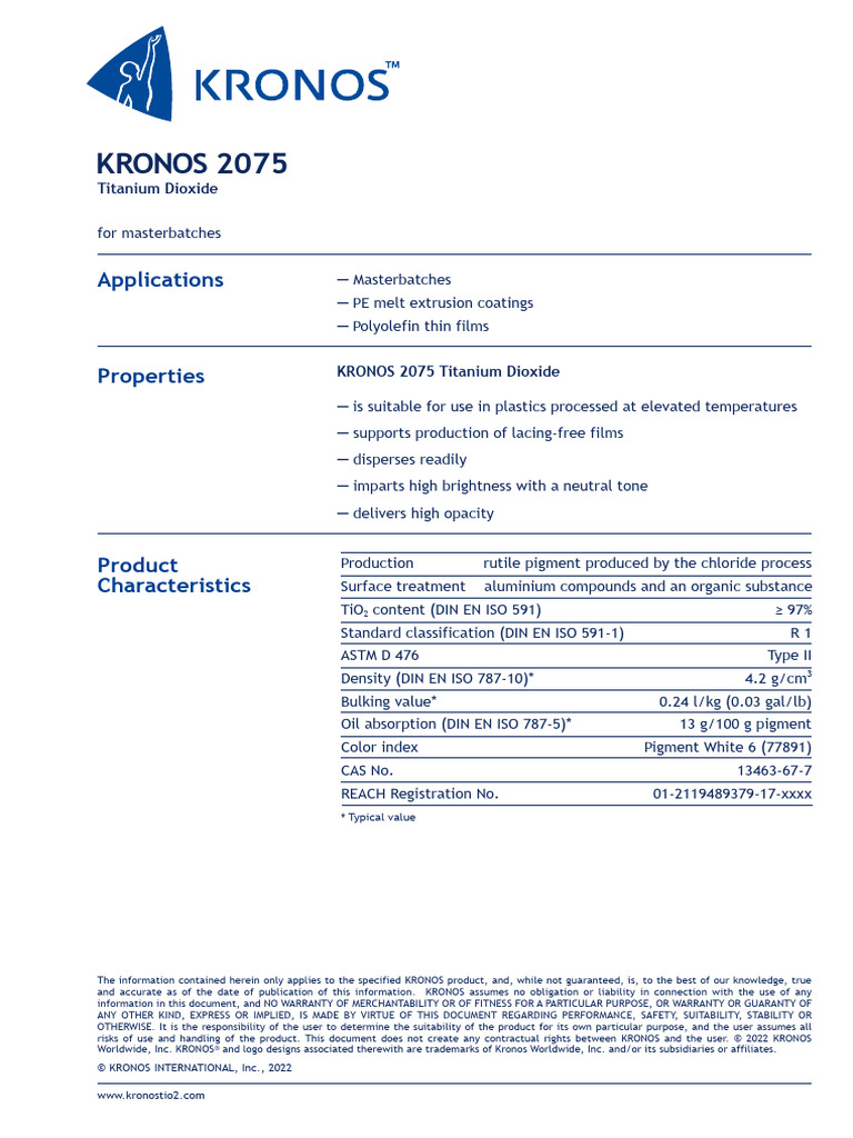 Kronos 2075 Us - Row | PDF | Titanium Dioxide | Chemical Substances