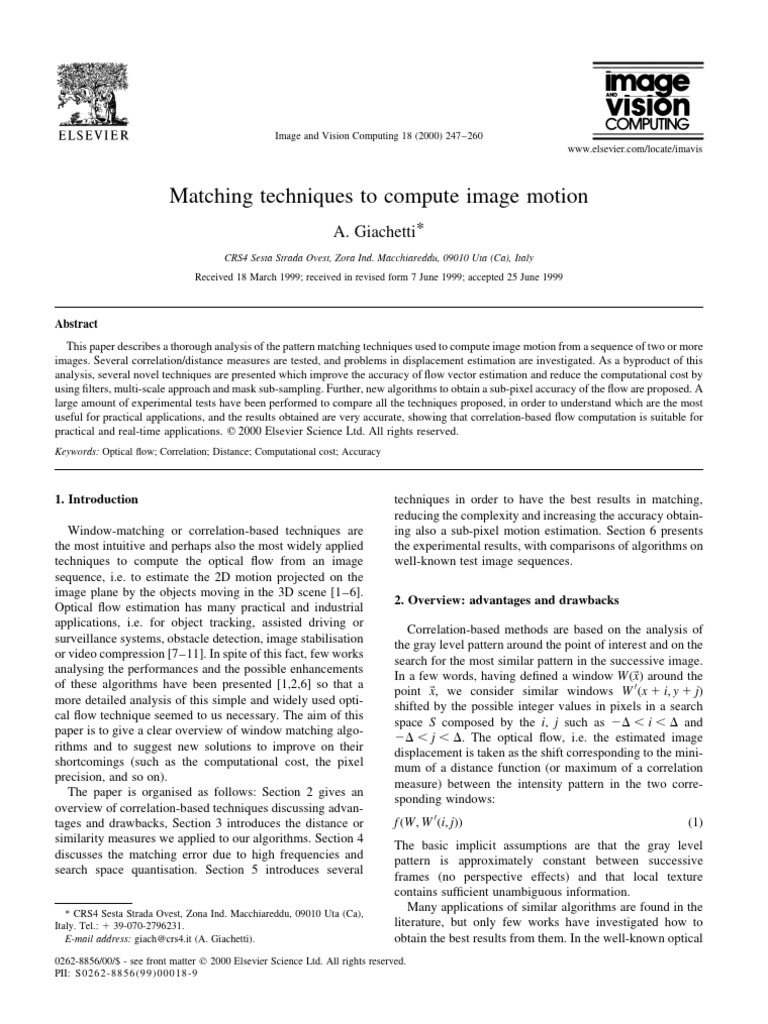 Matching Techniques To Compute Image Motion | PDF | Low Pass Filter | Mathematical Optimization