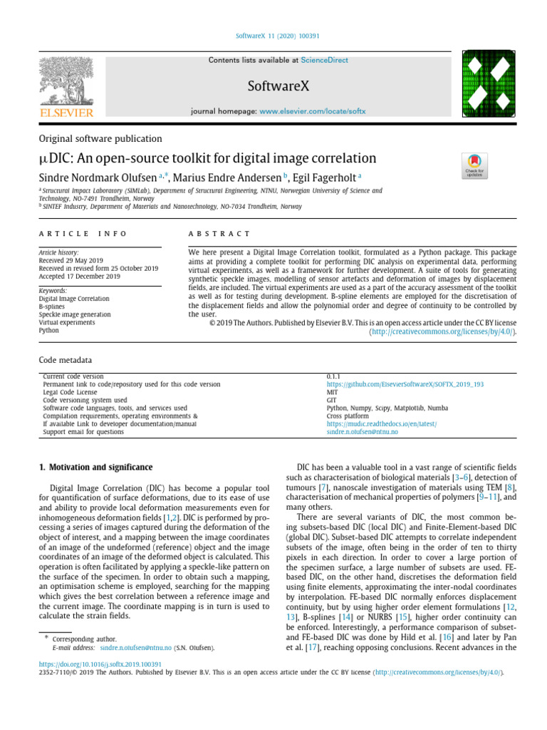 An Open-Source Toolkit For Digital Image Correlation | PDF | Computers