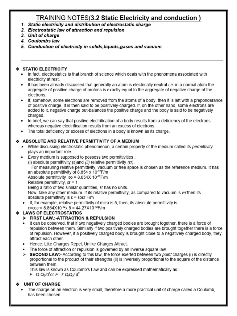 3.2 Static Electricity and Conduction | PDF | Ion | Electrolyte