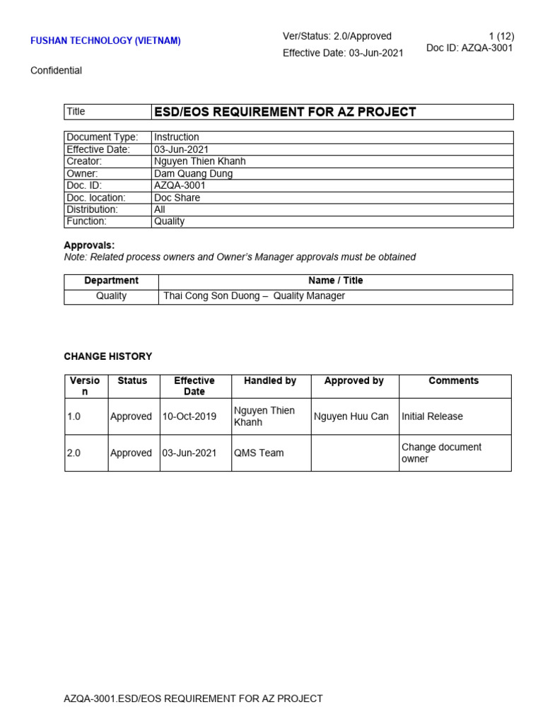 ESD/EOS Standards for AZ Project | PDF | Electrostatic Discharge ...