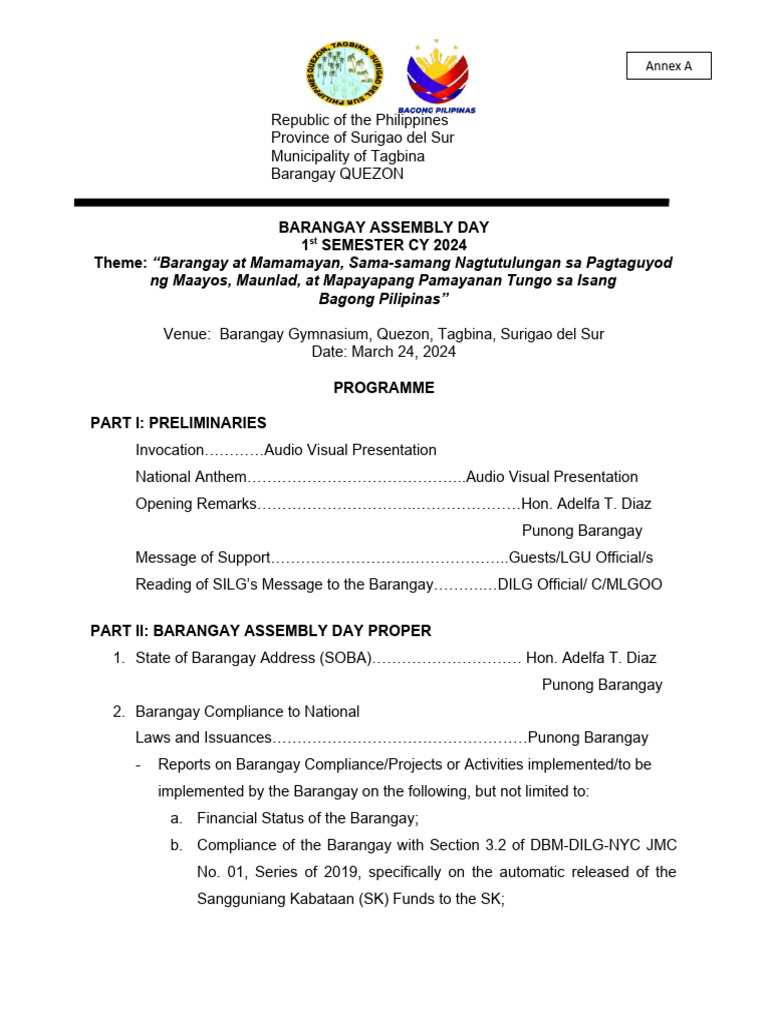 Barangay Assembly Day Program 2024 | PDF