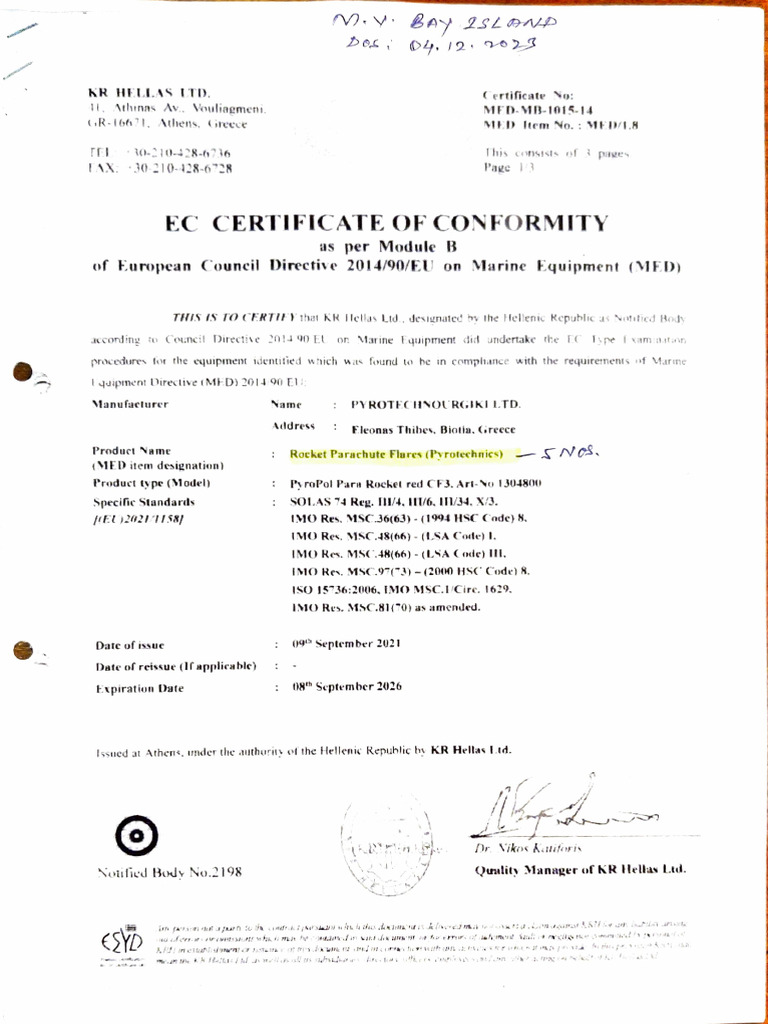 Certificate of Conformity for Pyrotechnics | PDF | Technology & Engineering