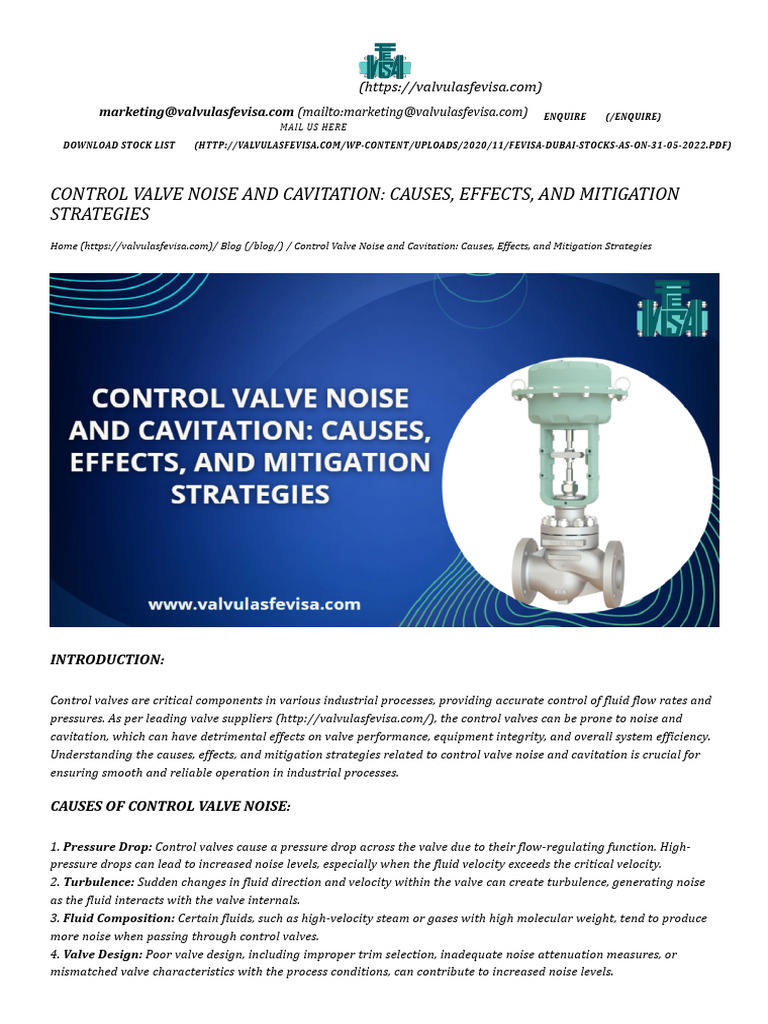 Control Valve Noise & Cavitation - Causes, Effects & Mitigation Strategies | PDF | Valve | Noise