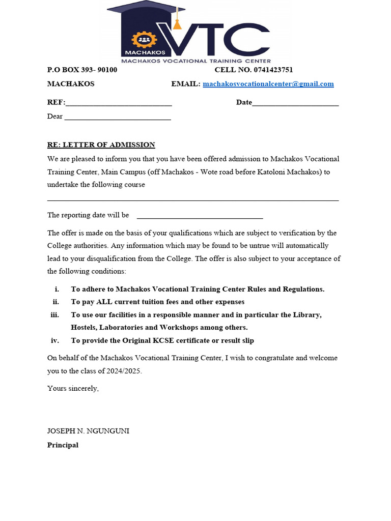 Admission Letter 2 | PDF | Vocational Education | Clothing