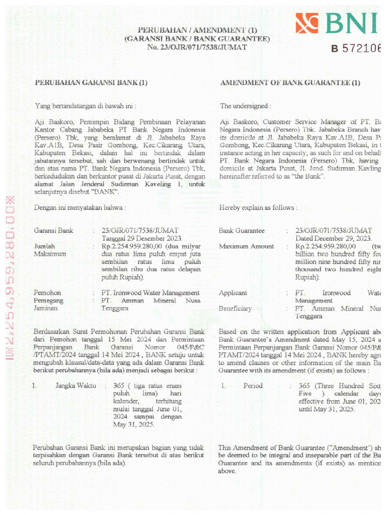 Contoh Bank Garansi | PDF