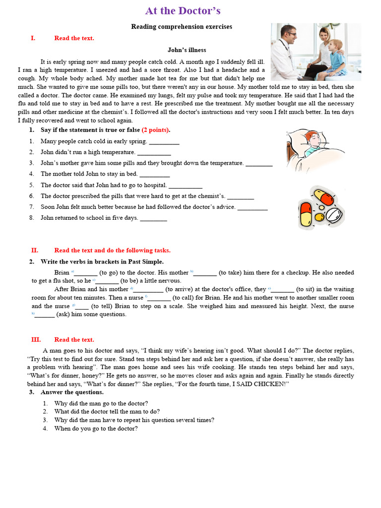 Reading Comprehension Exercises: John's Illness | PDF