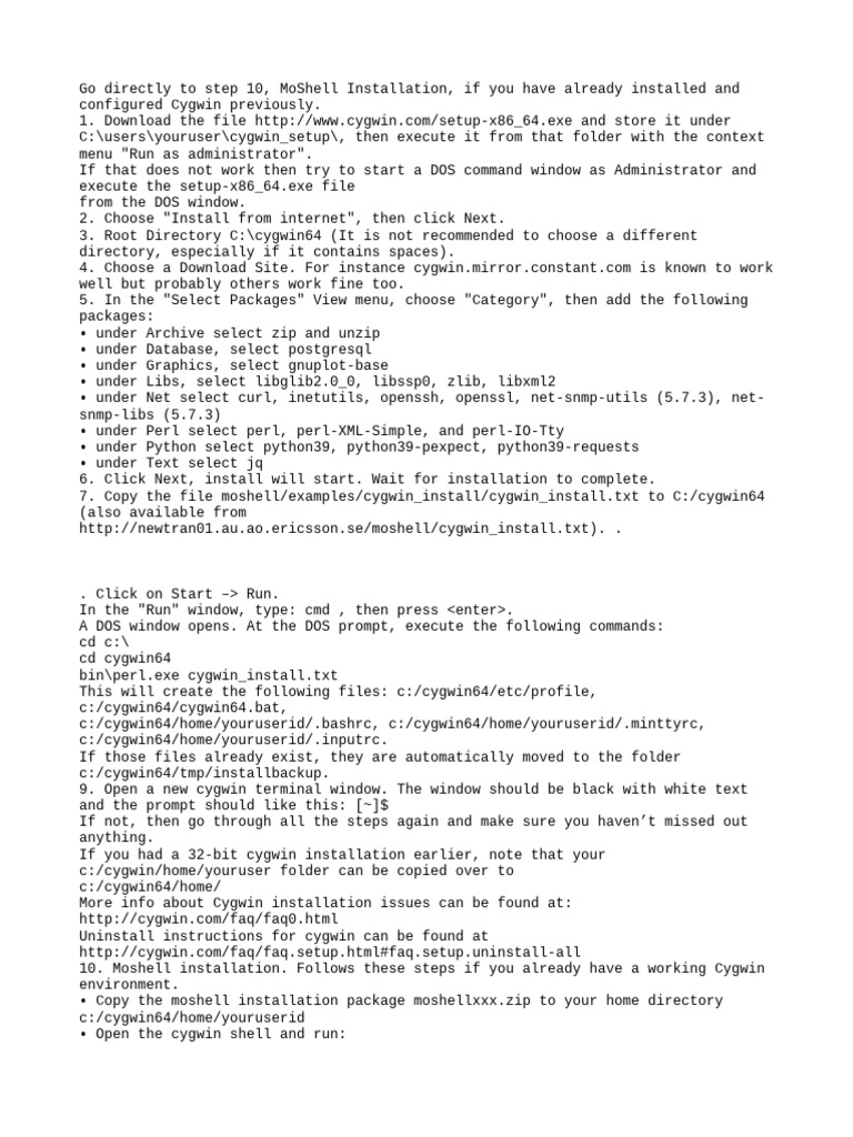 Cygwin & MoShell Setup Guide | PDF | Zip (File Format) | Directory (Computing)