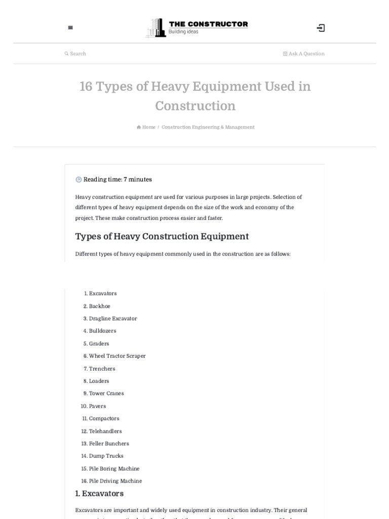 Heavy Equipment Types for Construction | PDF | Loader (Equipment ...