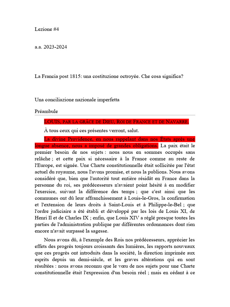 La Charte constitutionnelle de 1814 en France | PDF | Sciences ...