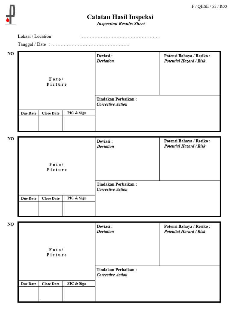 QHSE55 - Catatan Hasil Inspeksi | PDF