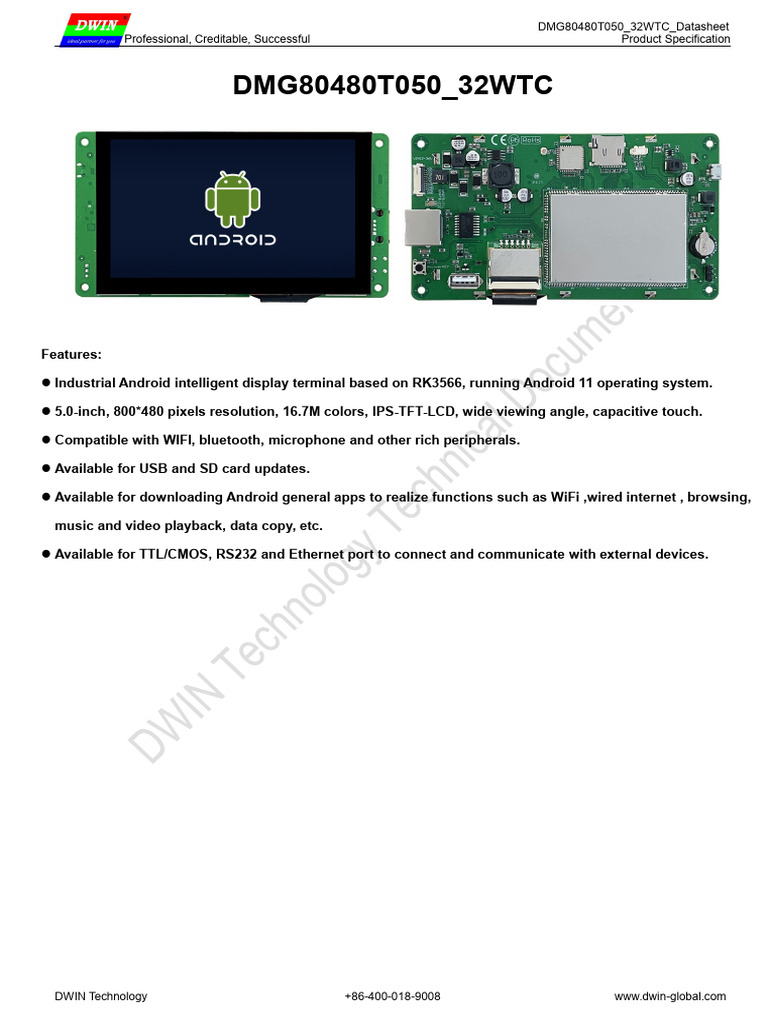 DMG80480T050 32WTC Datasheet | PDF | Android (Operating System) | Computing