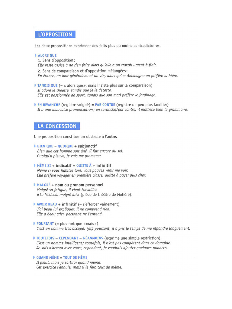 Expression Opposition Et Concession - FICHE | PDF