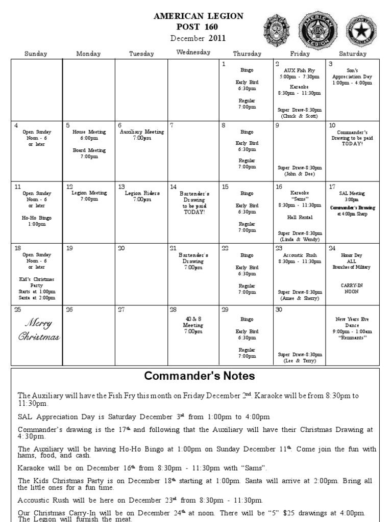 Legion Calendar Dec Page 1 | PDF
