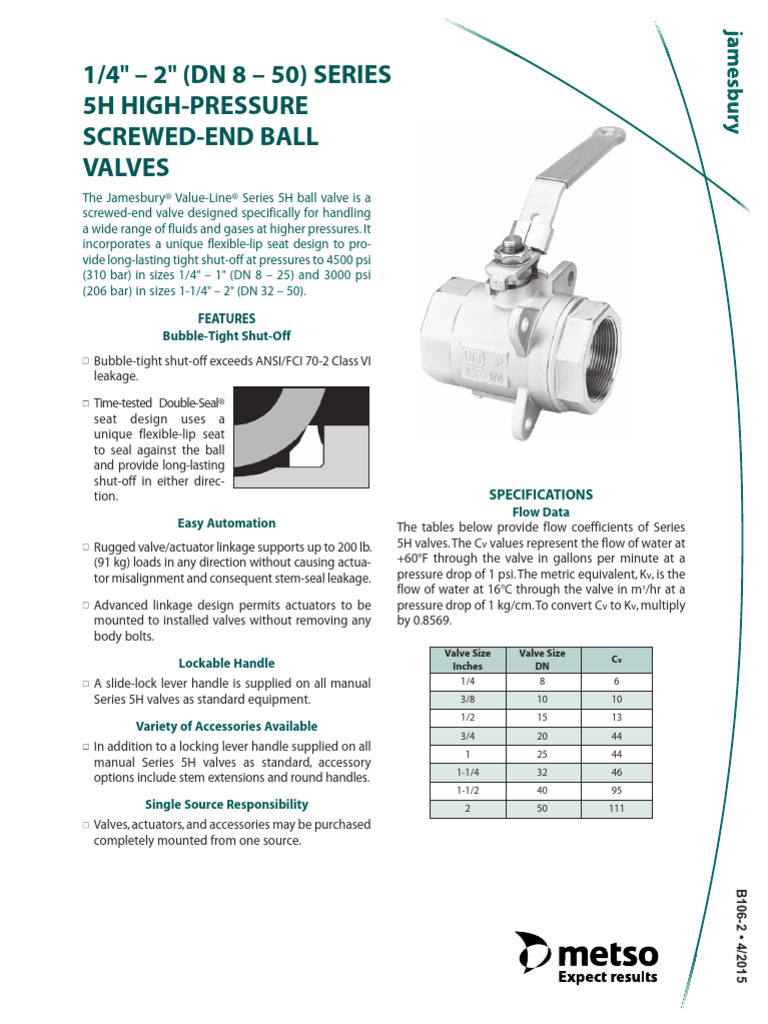 Jamesbury Ball Valve Series-5 H | PDF | Valve | Mechanical Engineering