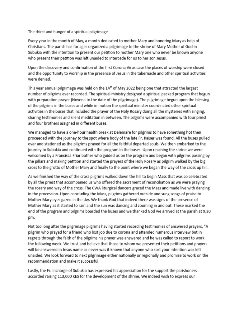 The Thirst and Hunger of A Spiritual Pilgrimag1 | PDF | Prayer | Mary ...