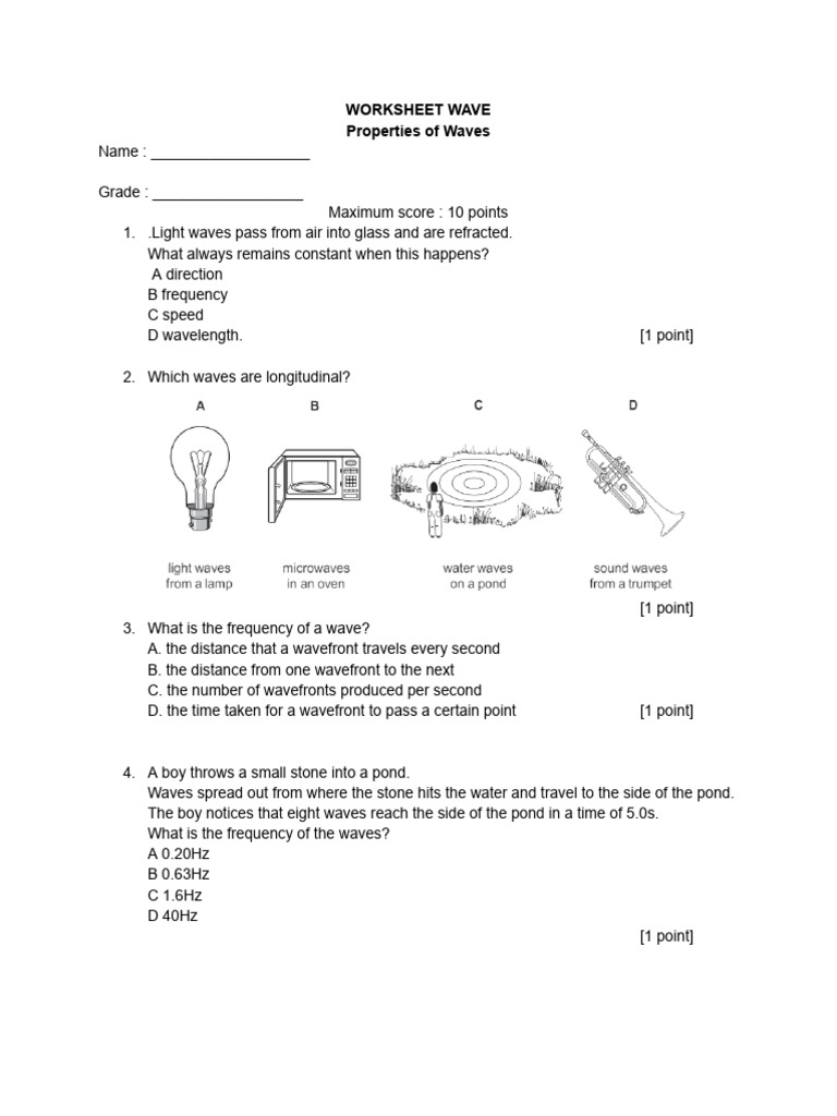 Worksheet 2 Wave | PDF | Waves | Wavelength